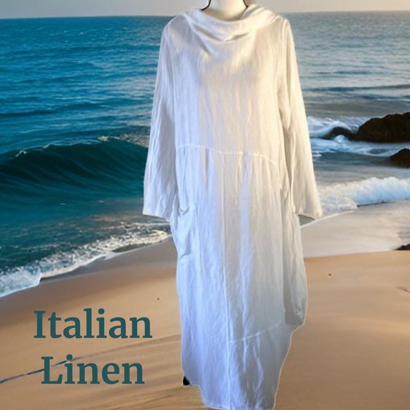 Vasana | Dresses | Vasna Italian Linen White Hooded Maxi Dress Beach ...